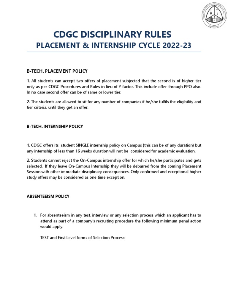 B-Tech Placement & Internship Rules | PDF | Internship | Job Hunting