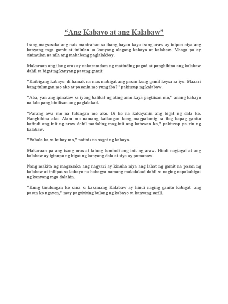 Ang Kabayo at Ang Kalabaw | PDF