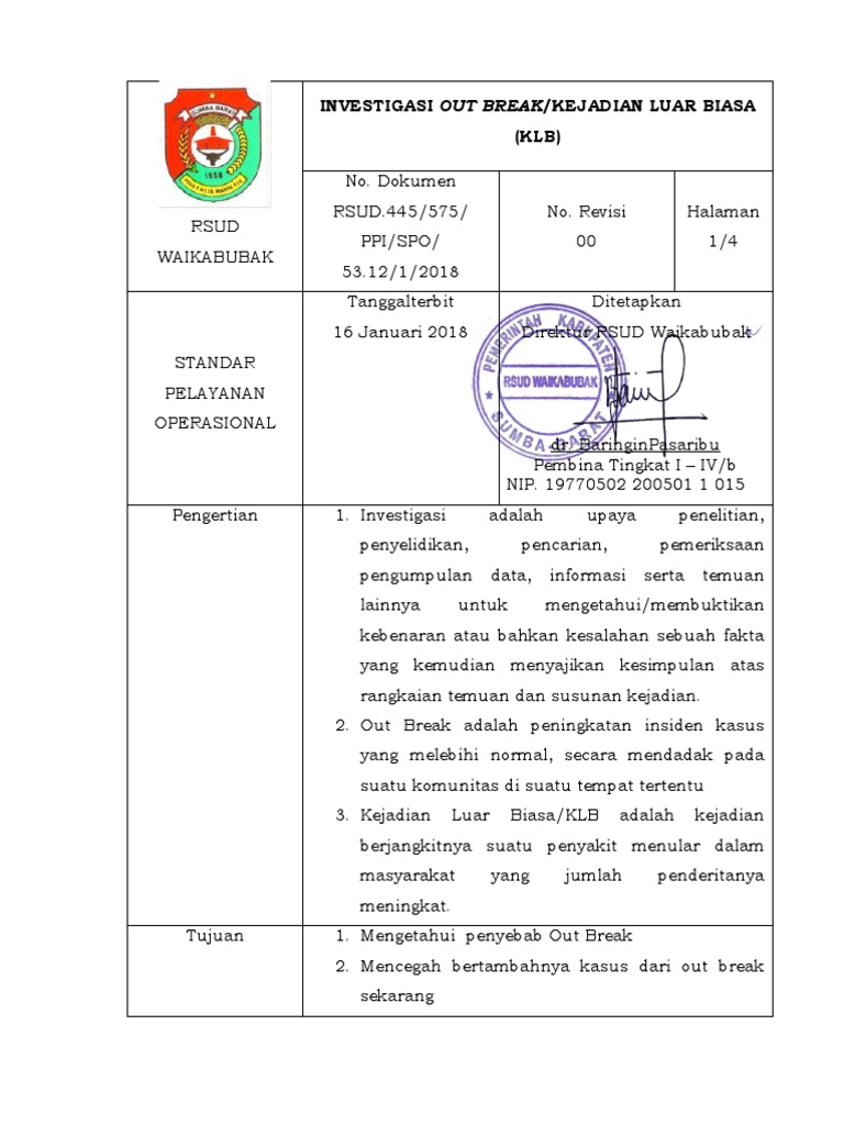 Spo Investigasi Out Break (KLB) | PDF