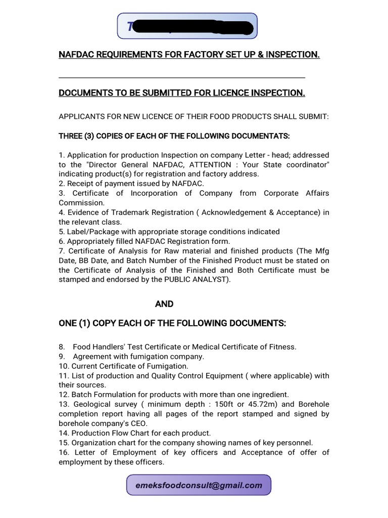 NAFDAC Requirements and Standard Operating Procedures for Food Factory ...