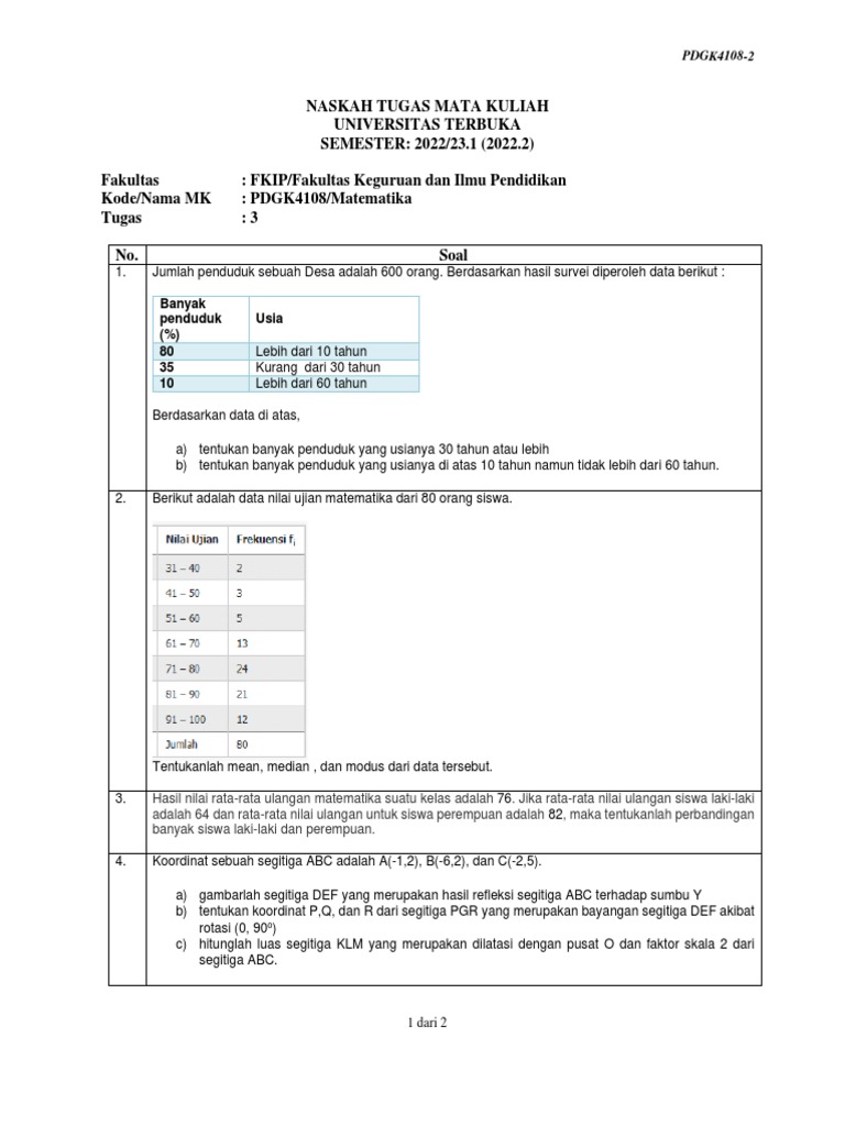 Soal pdgk4108 tmk3 2mtk2022 | PDF