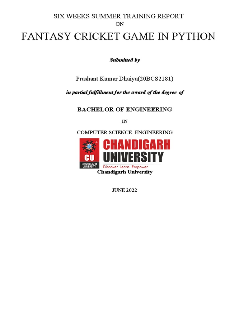 Fantasy Cricket Game Using Python | PDF