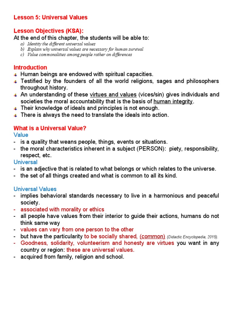 Lesson 6 Universal Values | PDF