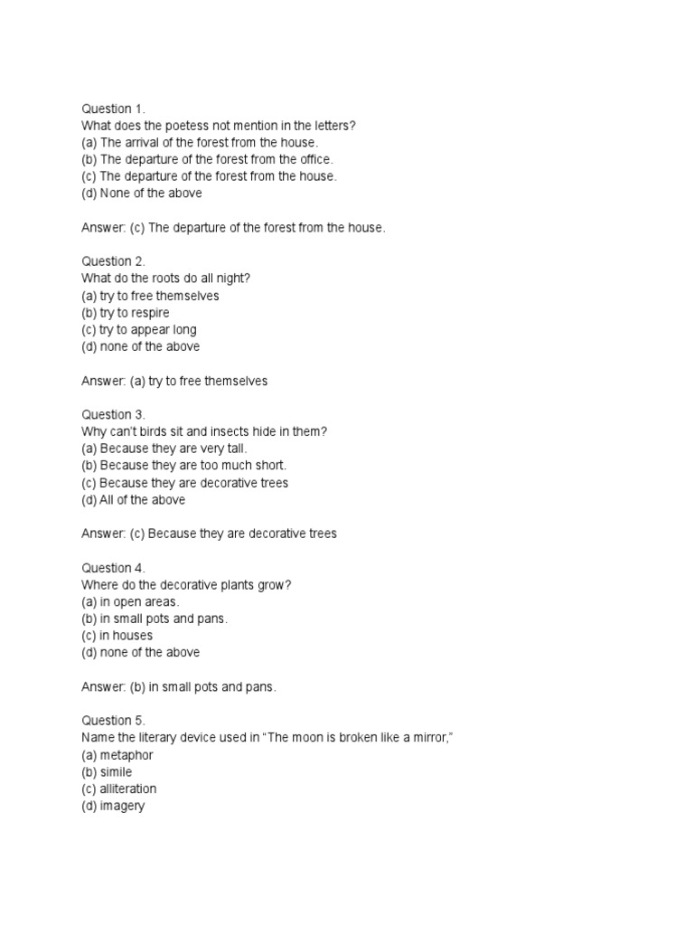 MCQs on "The Trees" by Adrienne Rich | PDF