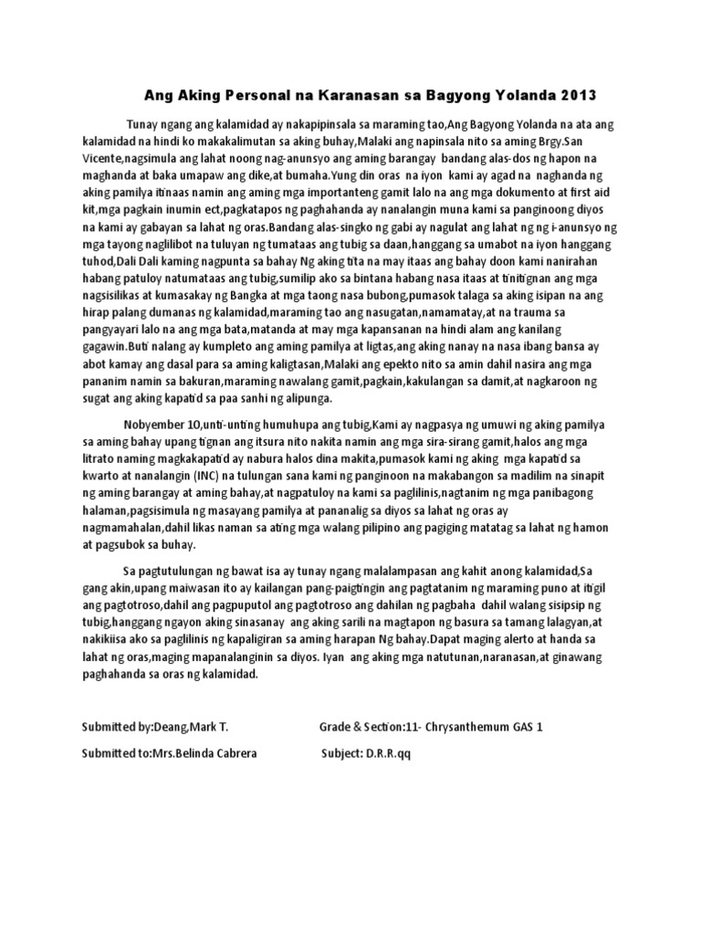 Ang Aking Personal Na Karanasan Sa Bagyong Yolanda 2013 | PDF