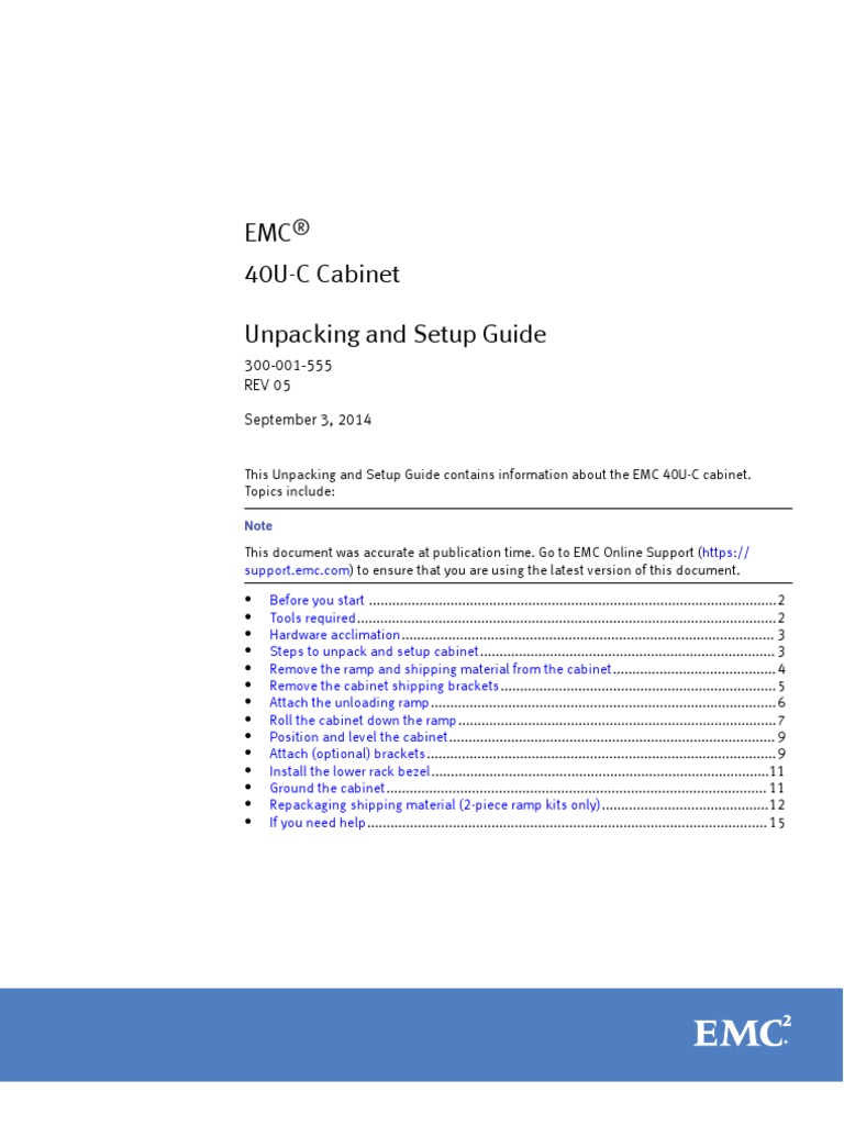 EMC 40U-C Cabinet Unpacking and Setup Guide: 300-001-555 REV 05 September 3, 2014 | PDF ...
