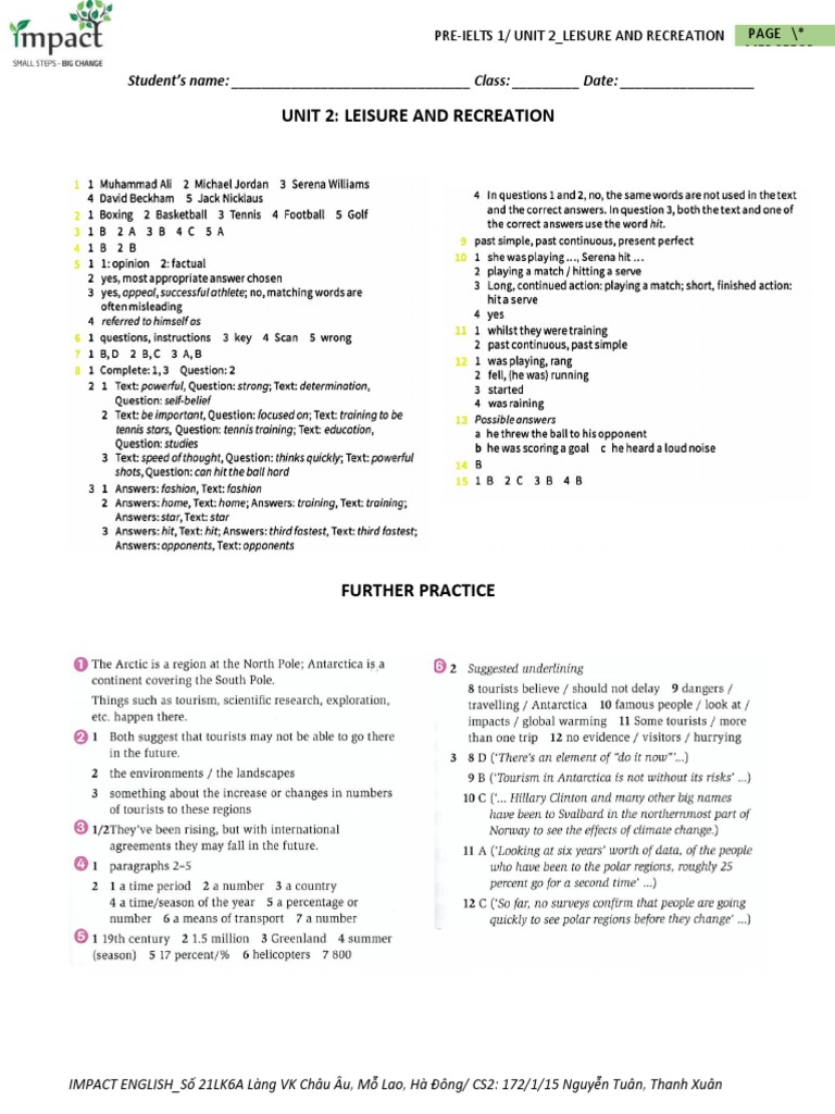 (KEY) UNIT 2. REA. Leisure & Recreation | PDF