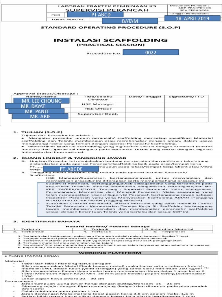 Supervisi (Inspeksi) Scaffolding (T, S) | PDF