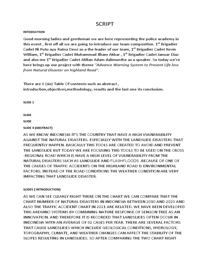 Presentation Script | PDF | Landslide | Natural Environment