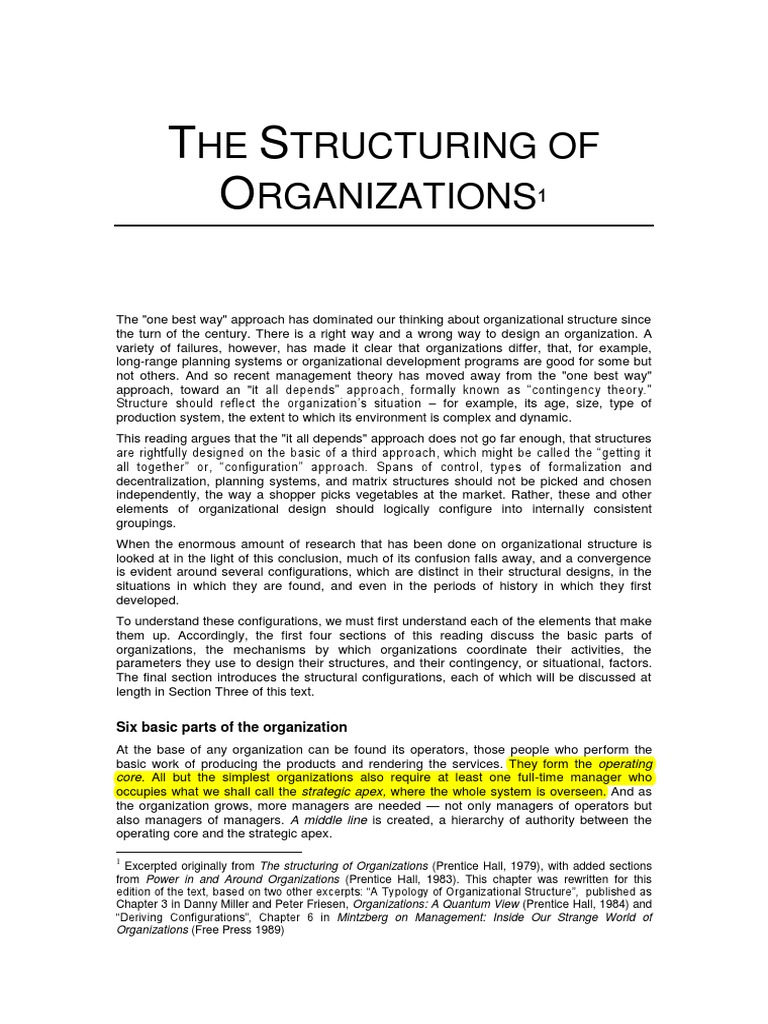s3 - The Structuring of Organizations Mintzberg | PDF | Organizational ...