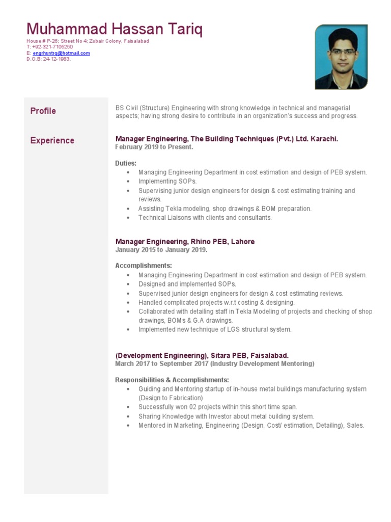 Hassan Tariq Resume PDF | Download Free PDF | Engineer | Engineering