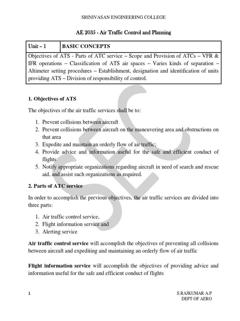 Atc Unit-1 Notes | Download Free PDF | Visual Flight Rules | Instrument ...