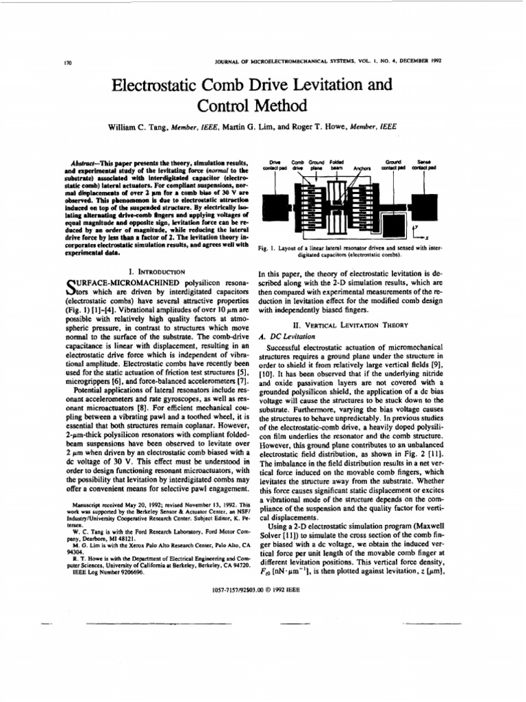 Electrostatic Comb Drive Levitation and Control Method | PDF ...