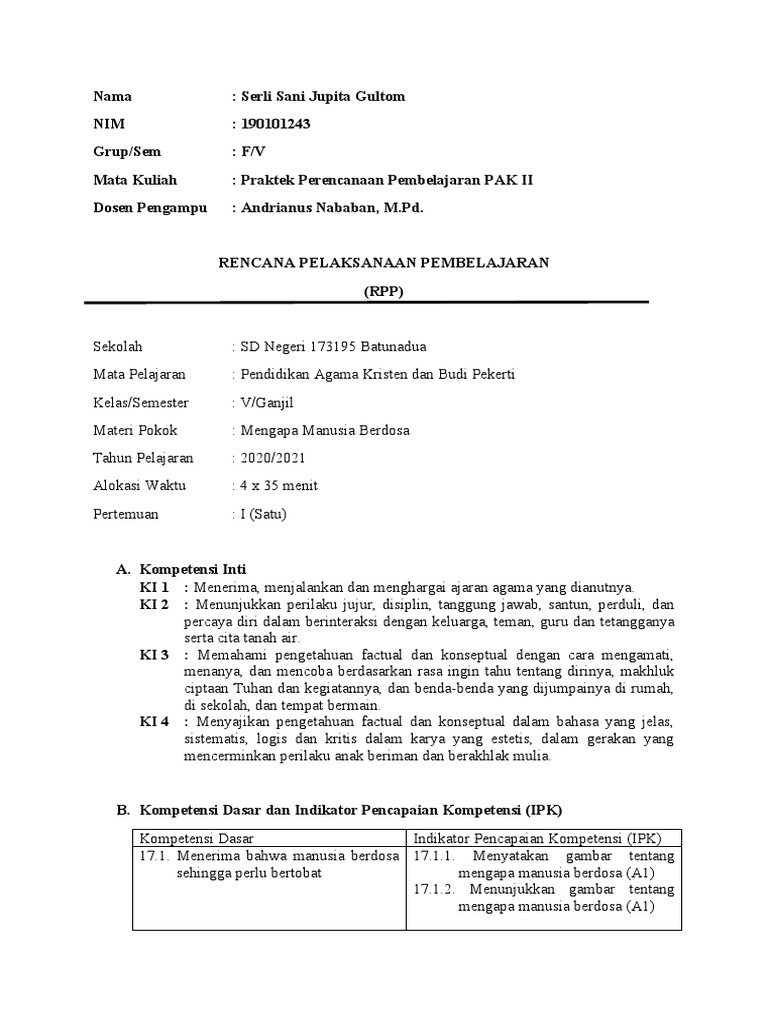 RPP Kelas 5. Serli Gultom | PDF