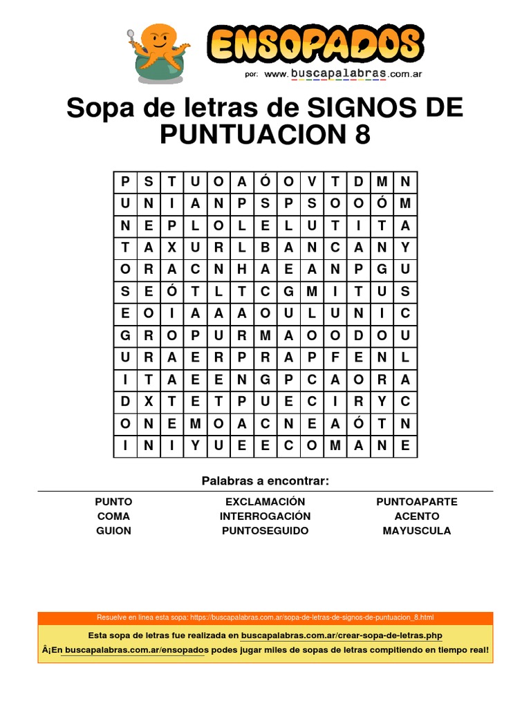 Sopa de Letras de Signos de Puntuacion - 8 | PDF