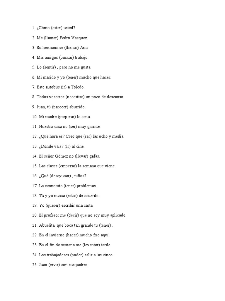 50 Verbos Presente Pdf