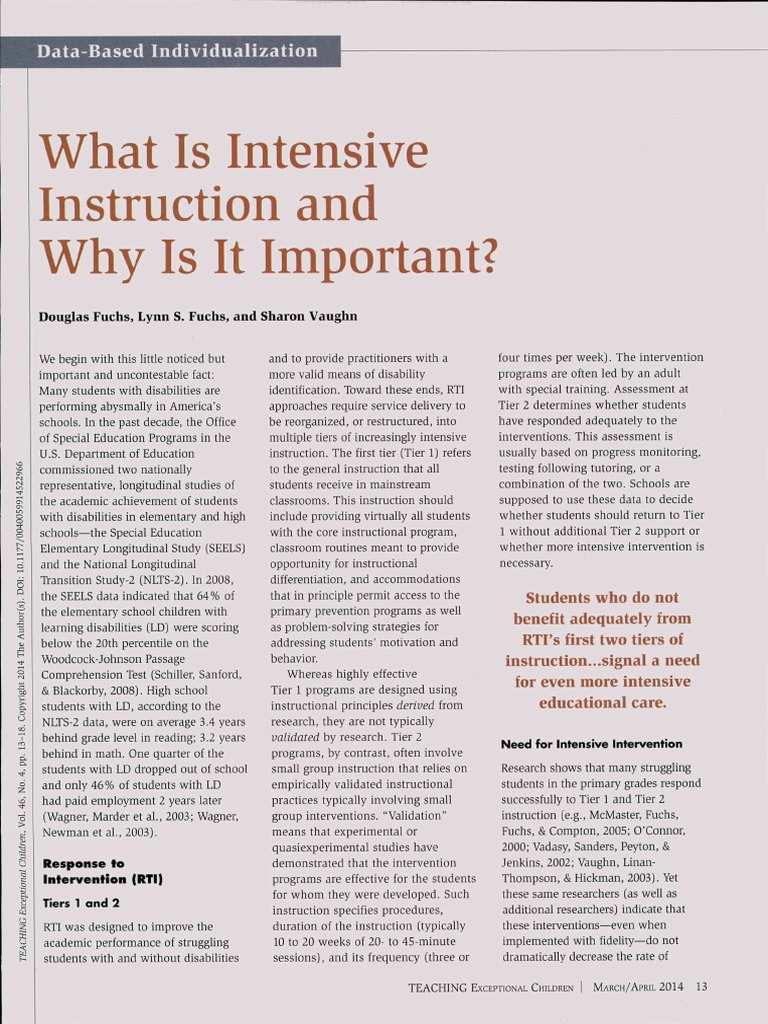 Fuchs D. Fuchs L.S. Vaughn S. 2014. What Is Intensive Instruction and ...