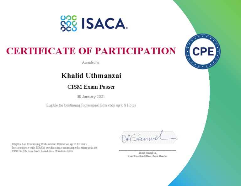 Cpe Certificate CISM Exam Passer | PDF