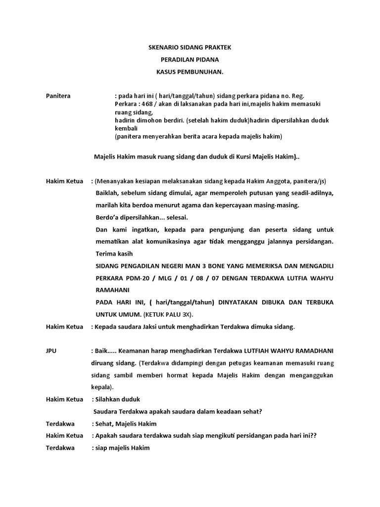 Skenario Sidang II Praktek Peradilan Pid | PDF