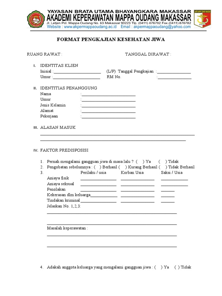 Form Pengkajian Keperawatan Jiwa | PDF