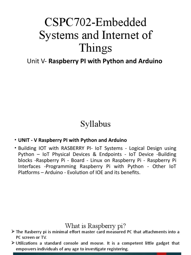 Unit 5 Part1 PPT Es and Iot | PDF | Internet Of Things | Raspberry Pi