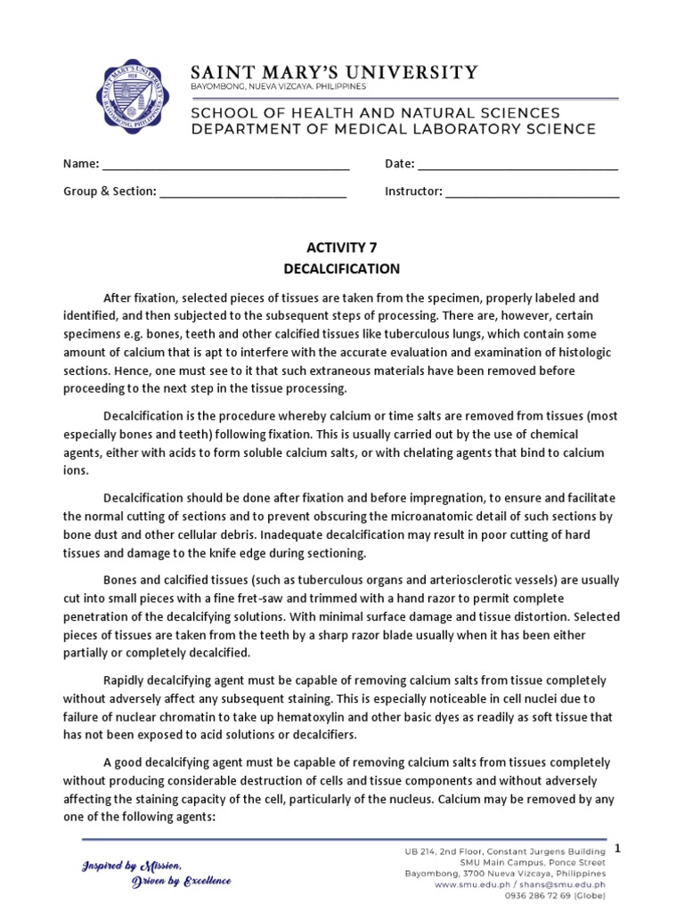 Histopathology Lab Activity 7 | PDF | Fixation (Histology) | Calcium Histopathology Lab Activity 7 | PDF | Fixation (Histology) | Calcium
