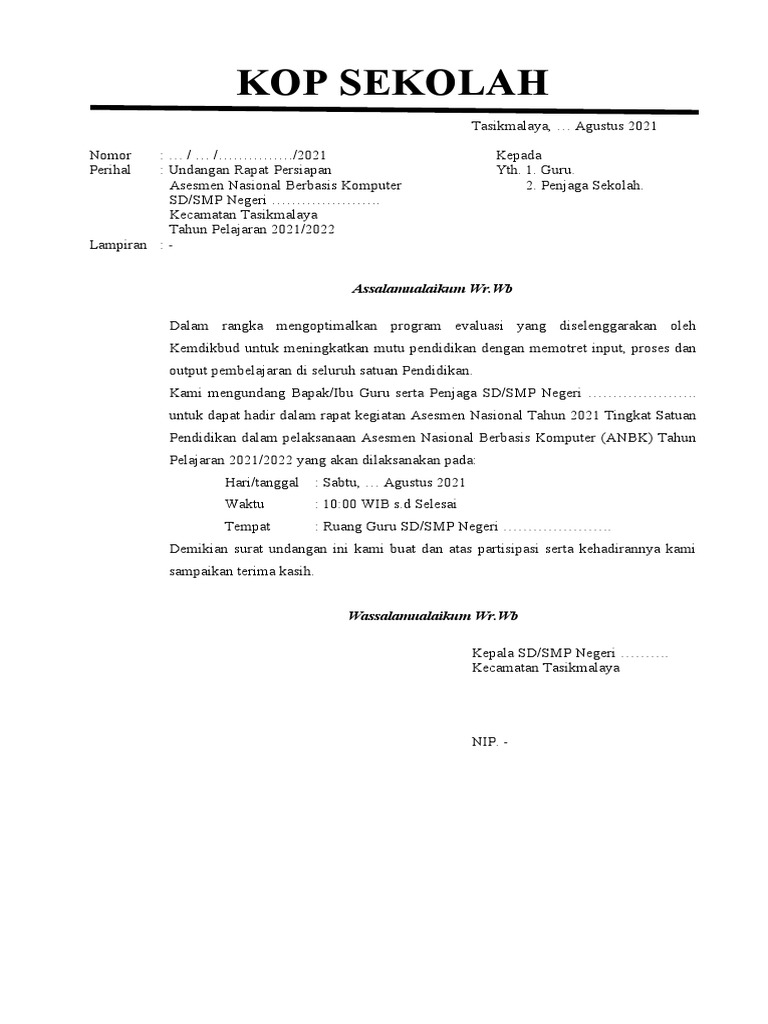 Rapat Persiapan ANBK 2021 Tasikmalaya | PDF