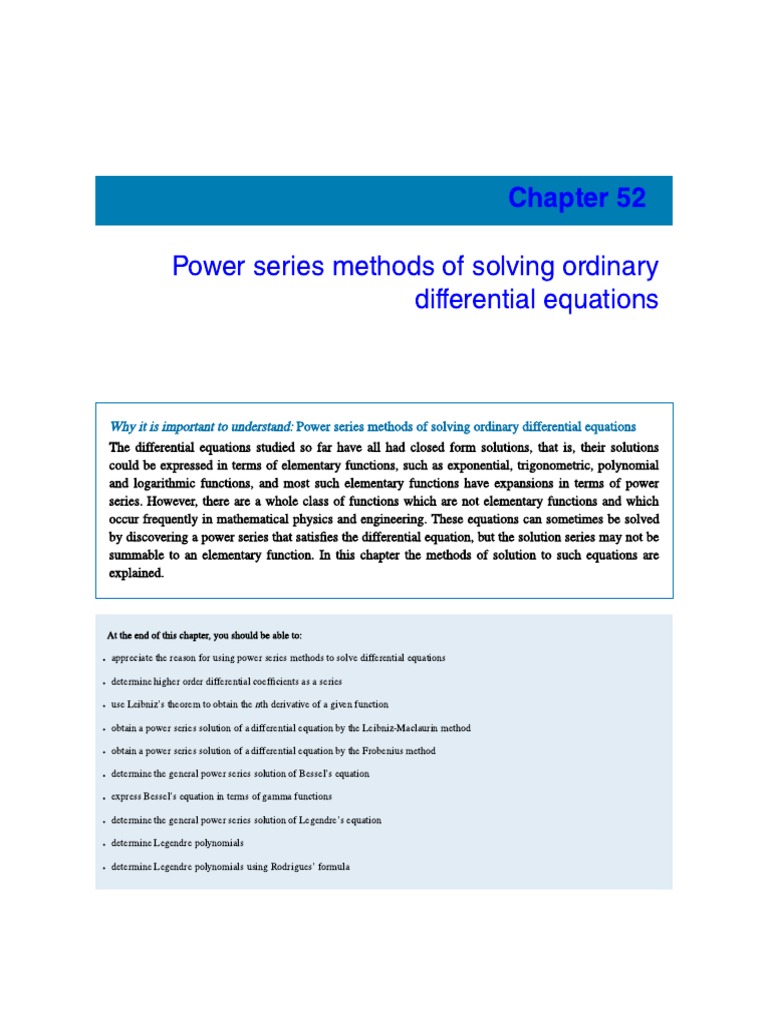 Power series methods for solving differential equations | PDF ...