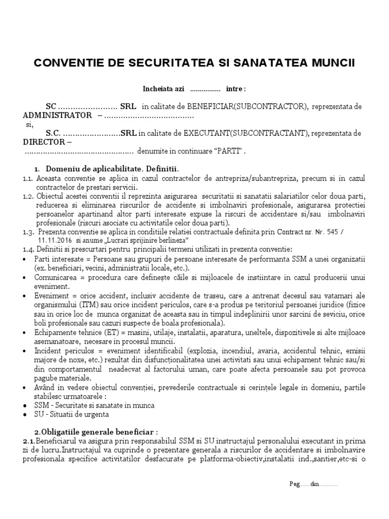 Conventie SSM Beneficiar | PDF