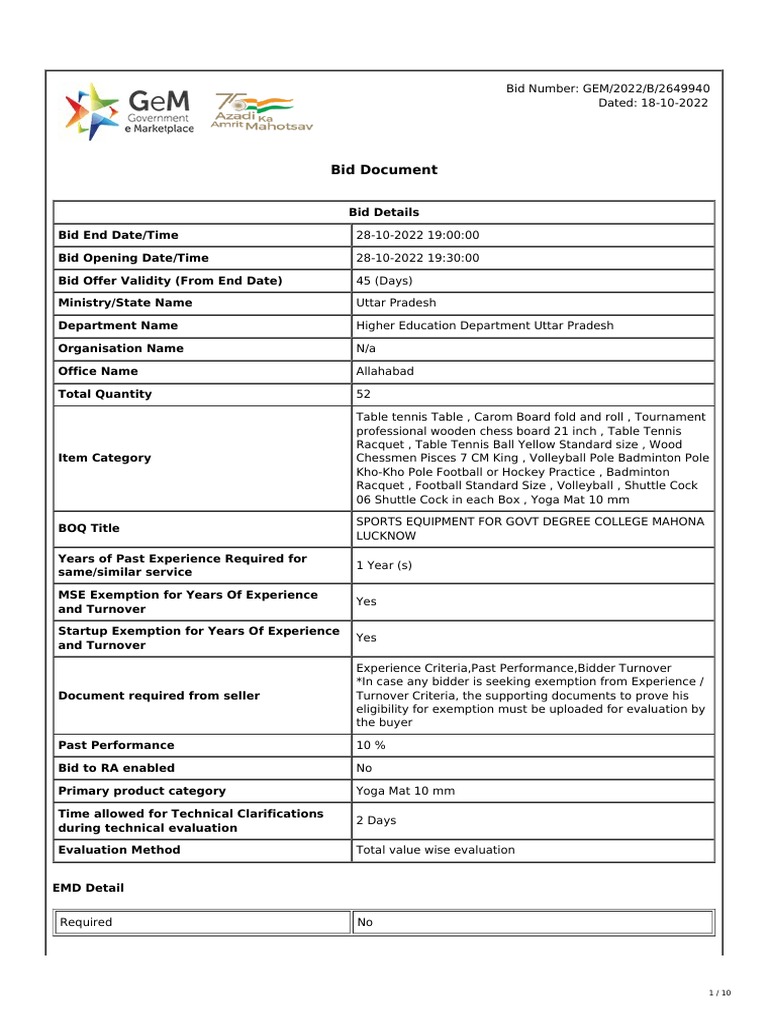 GeM Bidding 3910011 | PDF | Specification (Technical Standard) | Procurement