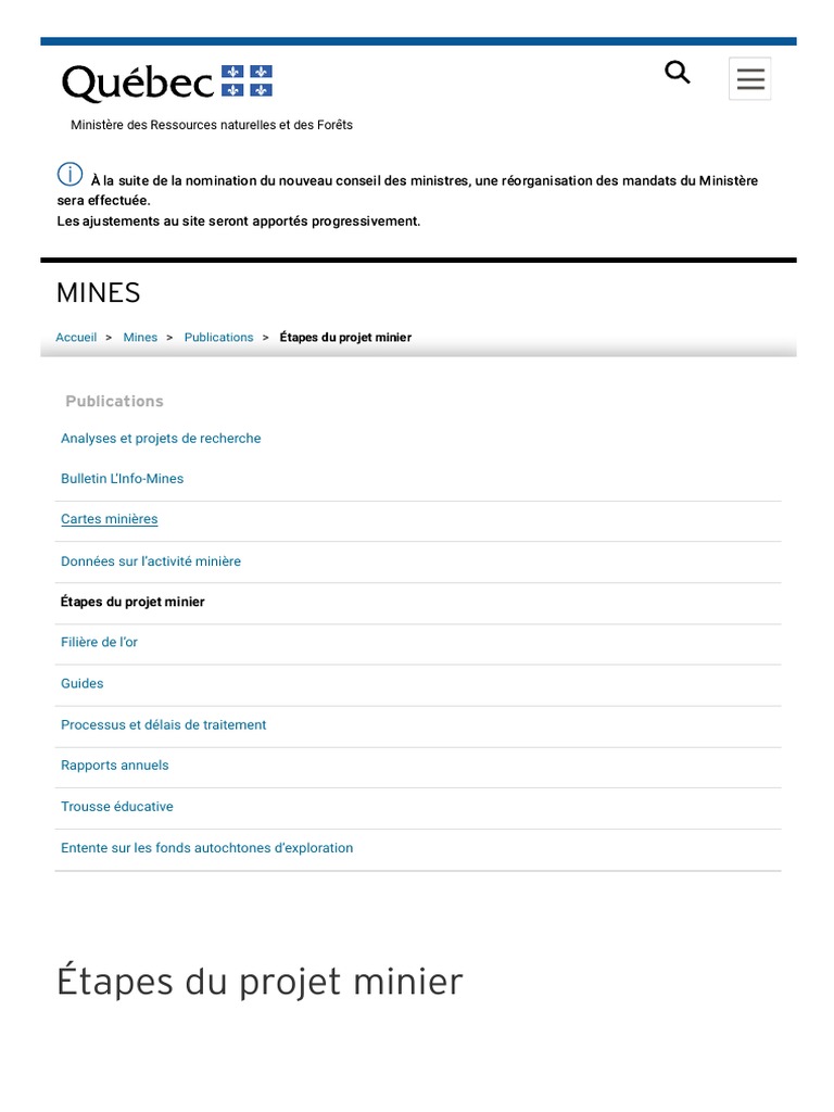 Étapes Du Projet Minier - Ministère Des Ressources Naturelles Et Des ...