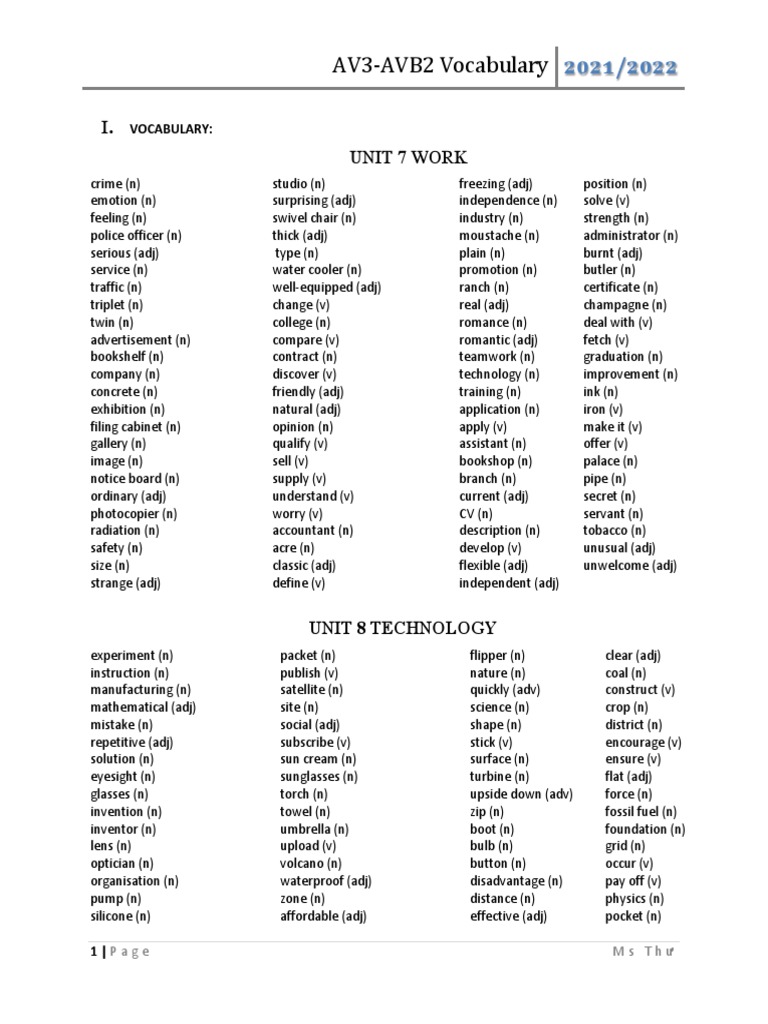 AV3-AVB2 Vocab | PDF
