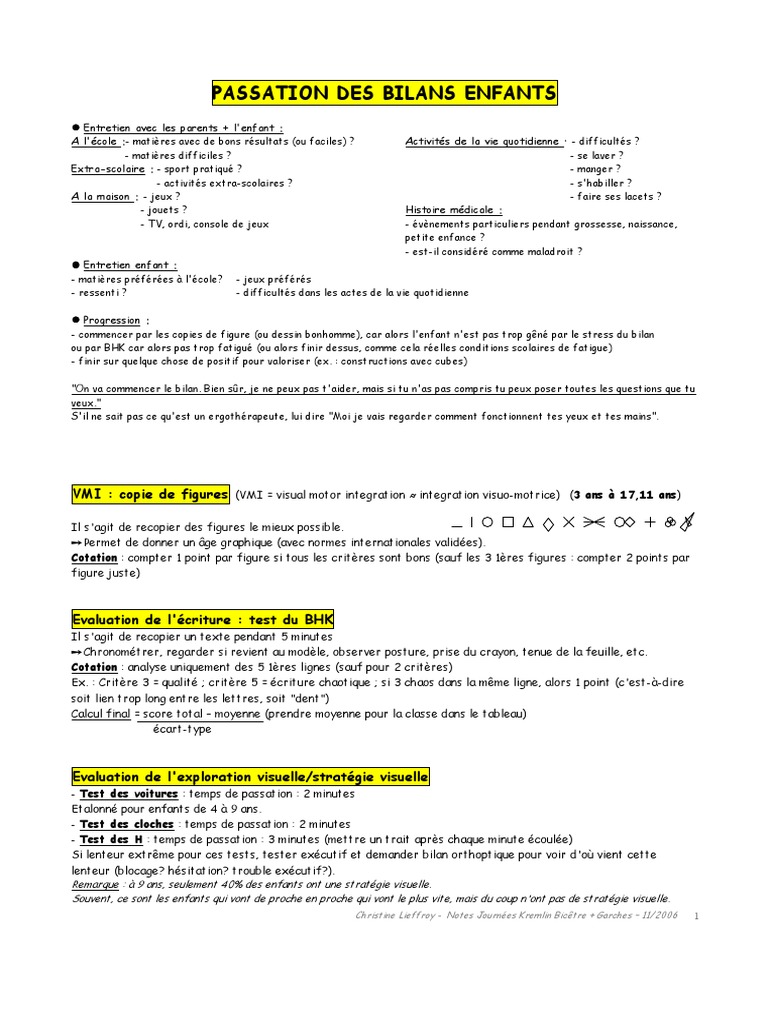Passation Des Bilans Enfants | PDF