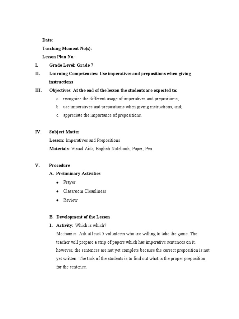 Imperatives and Prepositions | PDF | Preposition And Postposition ...