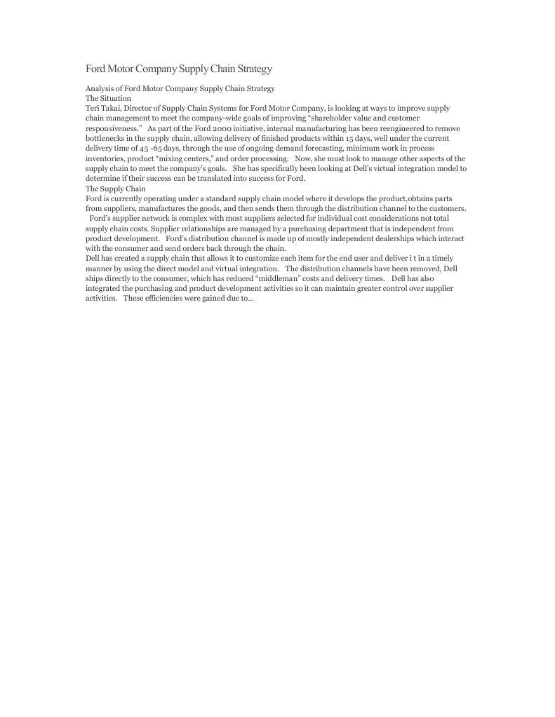 Ford Motor Company Supply Chain Strategy | PDF | Business Process ...