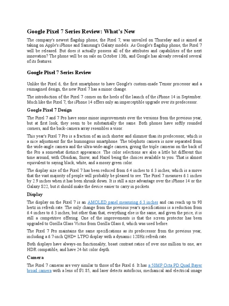 Google Pixel 7 Series Overview | PDF | Smartphone | Pixel