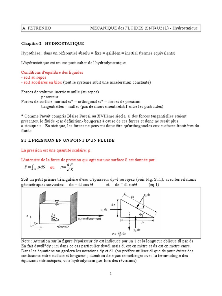 Hydrostatique : Concepts et Équations | PDF | mesure de pression | Pression
