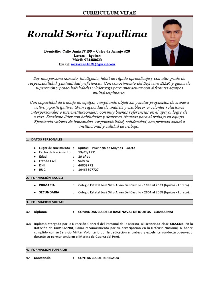 Ayudante Curriculum Vitae Oficial de Ronald Soria | PDF | Contabilidad | Microsoft