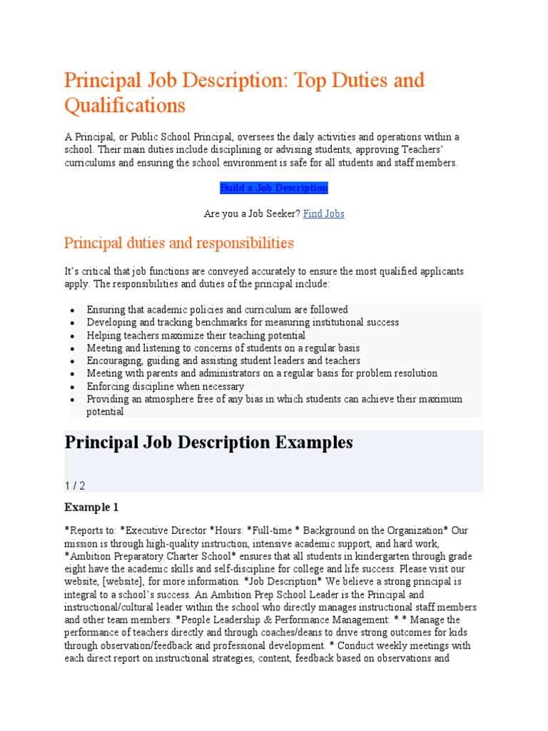 Principal Job Description | PDF | Teachers | Cloud Computing