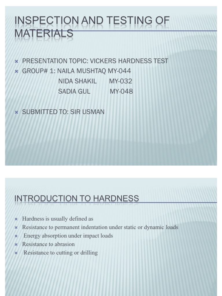 Vickers Test Presentation | Hardness | Applied And Interdisciplinary ...