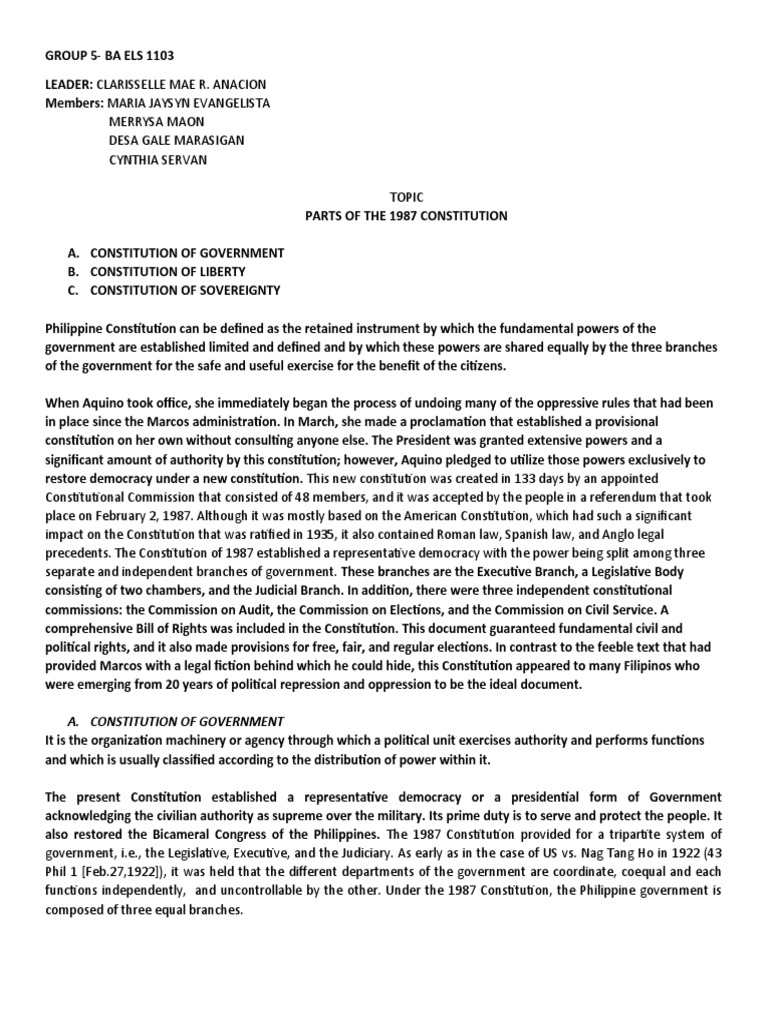 Parts of The 1987 Constitution | PDF | Constitutional Amendment ...