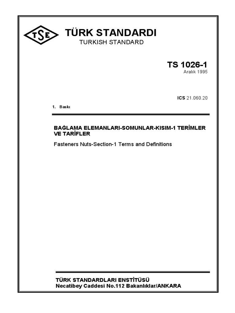 TS 1026-1 26.12.1995 Somunlar | PDF