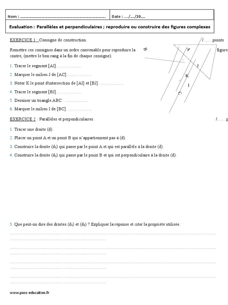 Droites Parallèles Et Perpendiculaires 6ème Evaluation Reproduire Et ...