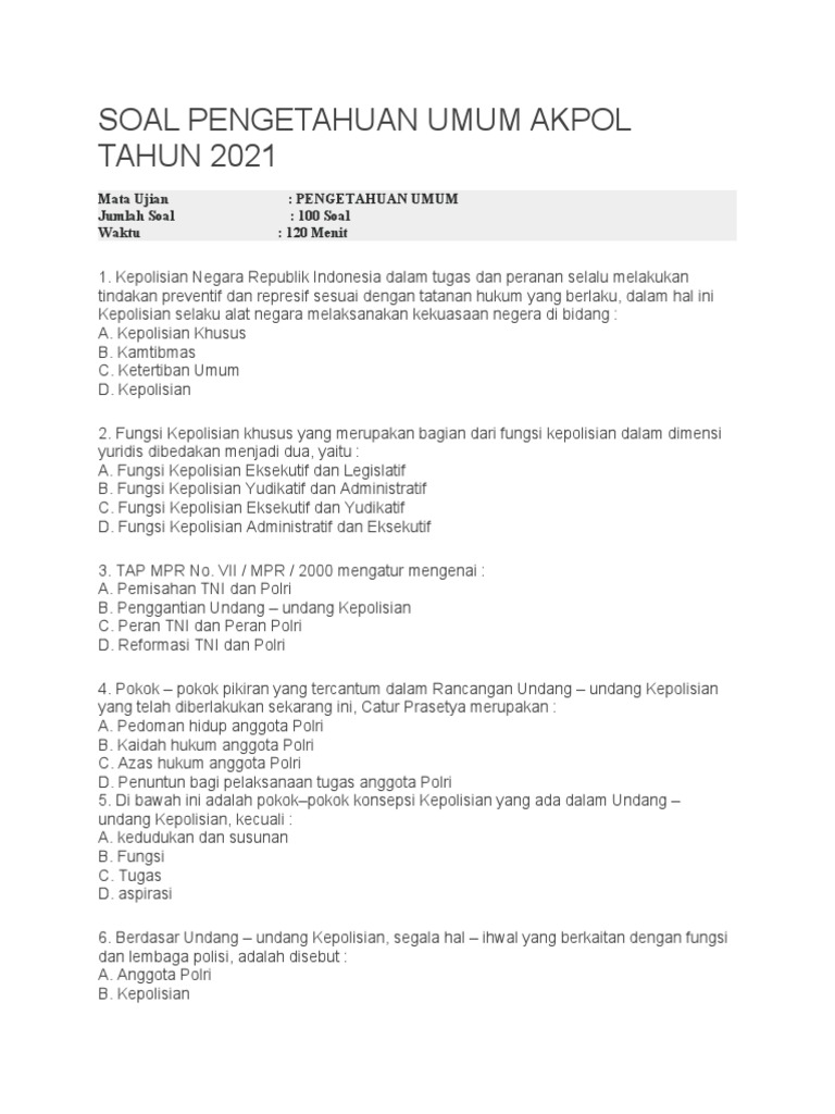Soal Pengetahuan Umum Akpol | PDF