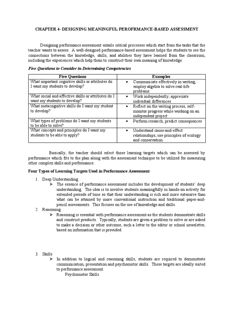 Chapter 4 Designing Meaningful Perforamnce Based Assessment | PDF | Rubric (Academic ...