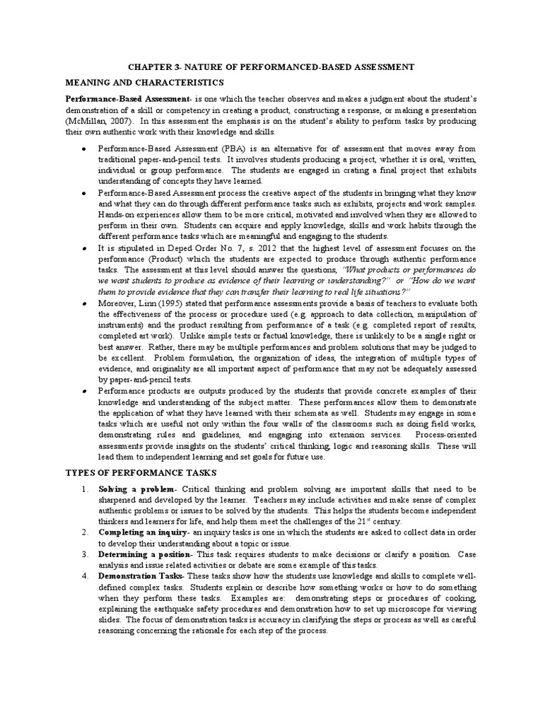 Chapter 3 Nature of Performance Based Assessment | PDF