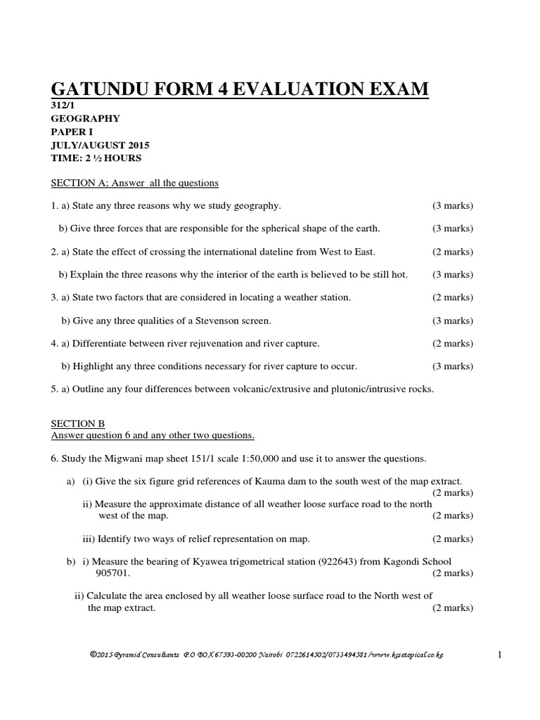 Gatundu 2015 GEO PP1 Qns | PDF | Rock (Geology) | River