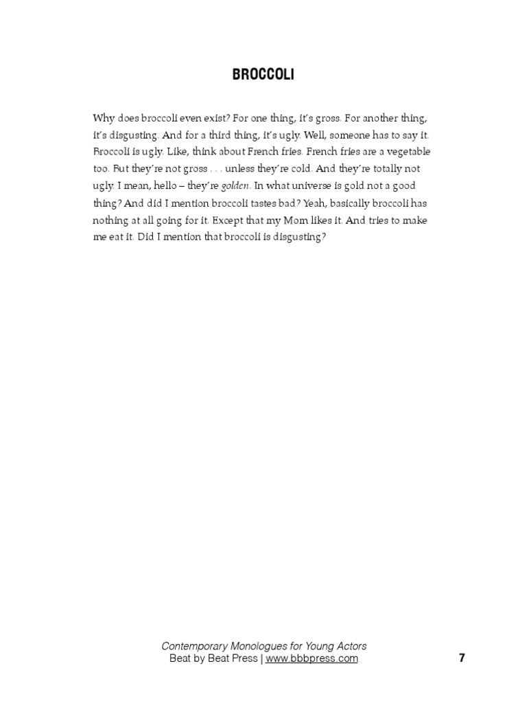 Broccoli and Other Monologues for Teens | PDF | Language Arts ...