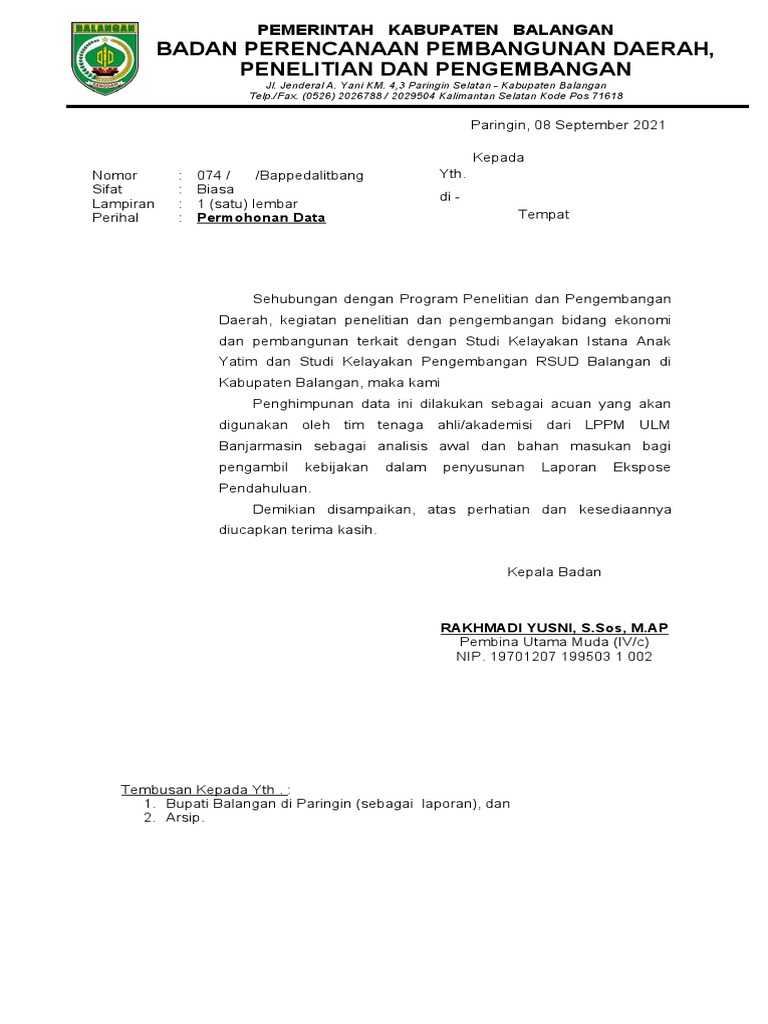 Surat Permintaan Data 1.2 | PDF