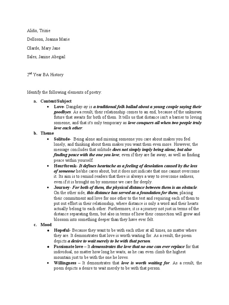 Dangdang Ay Poetry Analysis | PDF | Psychoanalysis | Romance (Love)